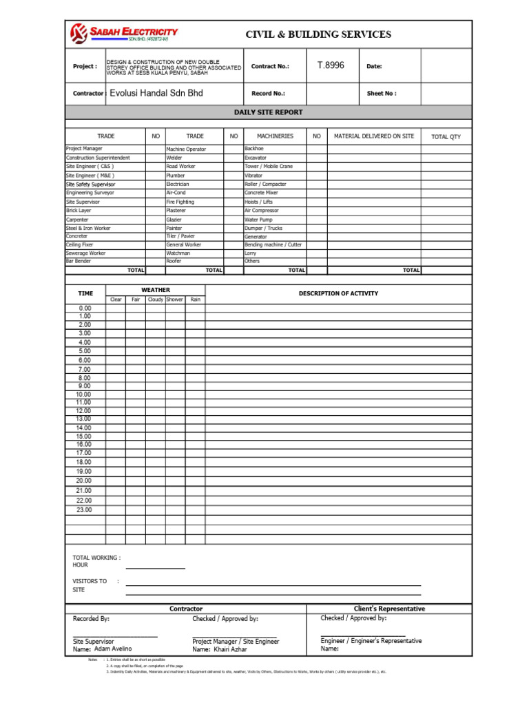 Daily Record Form With Time Weather and Title | PDF