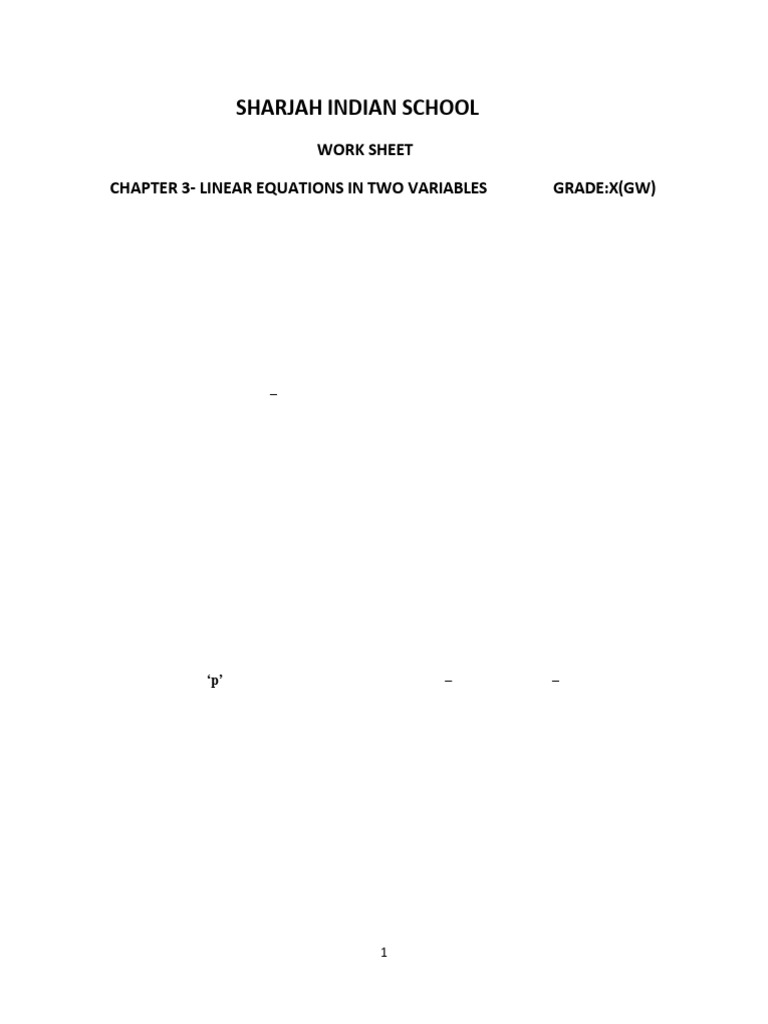 Linear Equ - Worksheet | PDF