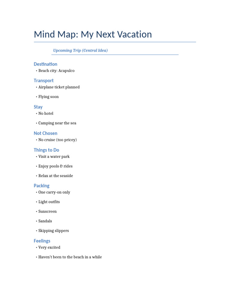 Mind Map My Next Vacation v2 | PDF