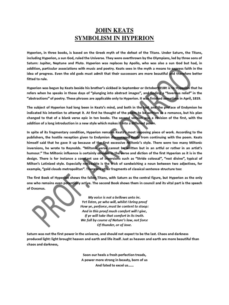 Symbolism in Hyperion | PDF | John Keats | Greek Mythology