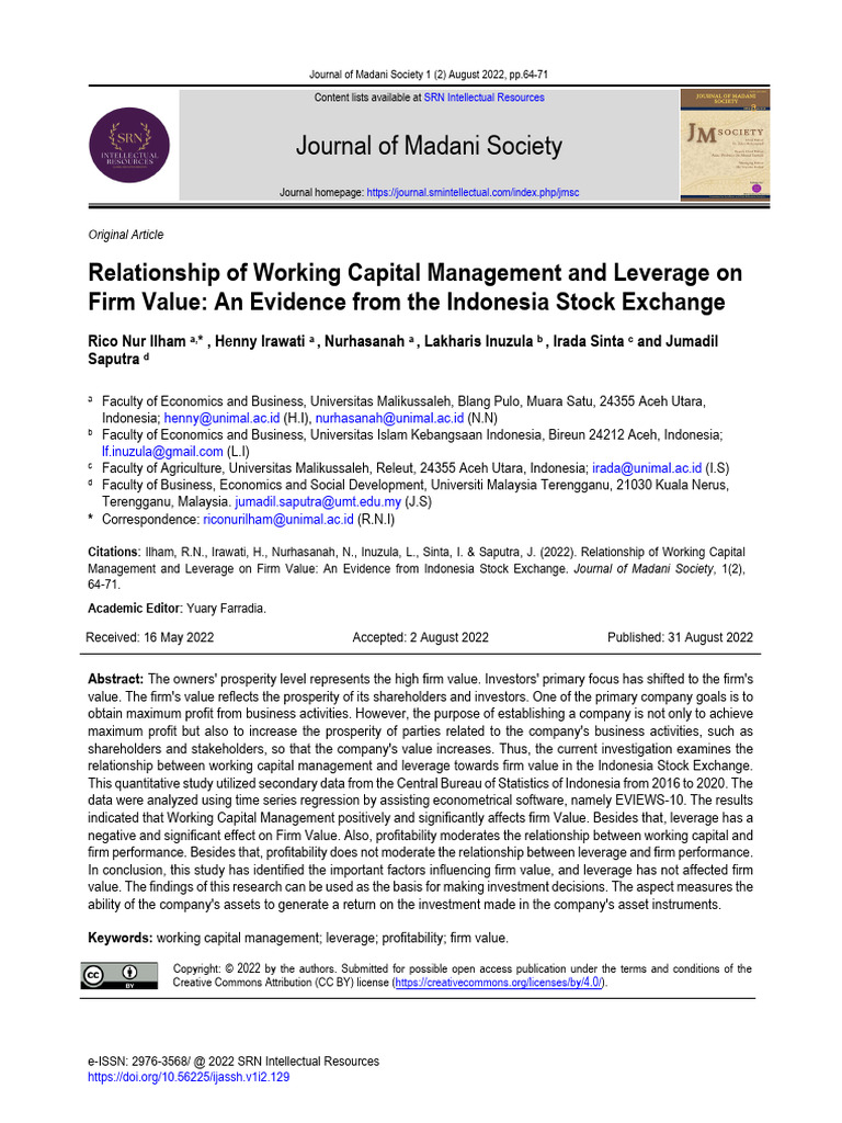 Relationship of Working Capital Management and Leverage On | PDF ...