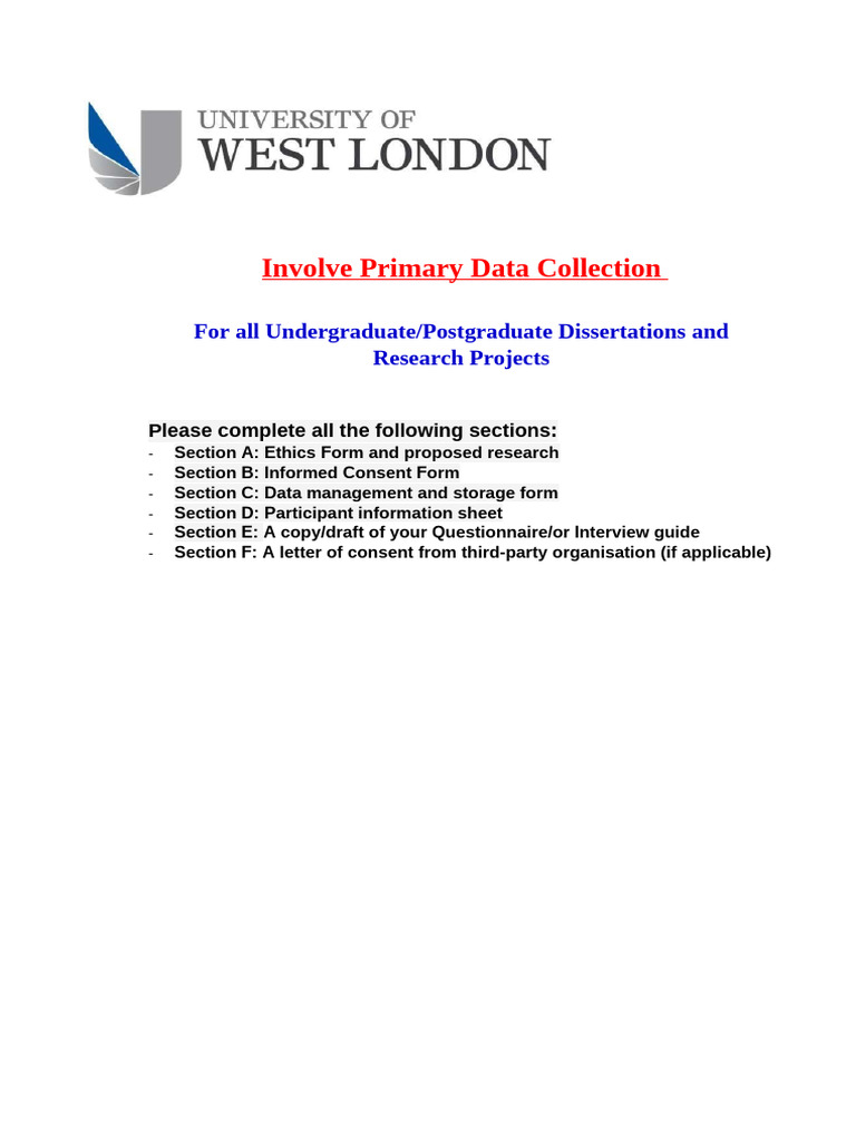 ETHICS FORM UWL - Involve Primary Data Collection | PDF | Consent ...