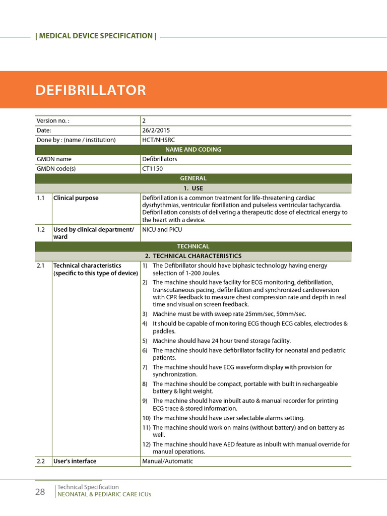 Neonatal & Pediatric Defibrillator Specs | PDF | Cardiology | Internal ...