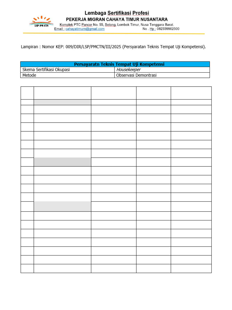 D.form Checklist Persyaratan Teknis TUK | PDF