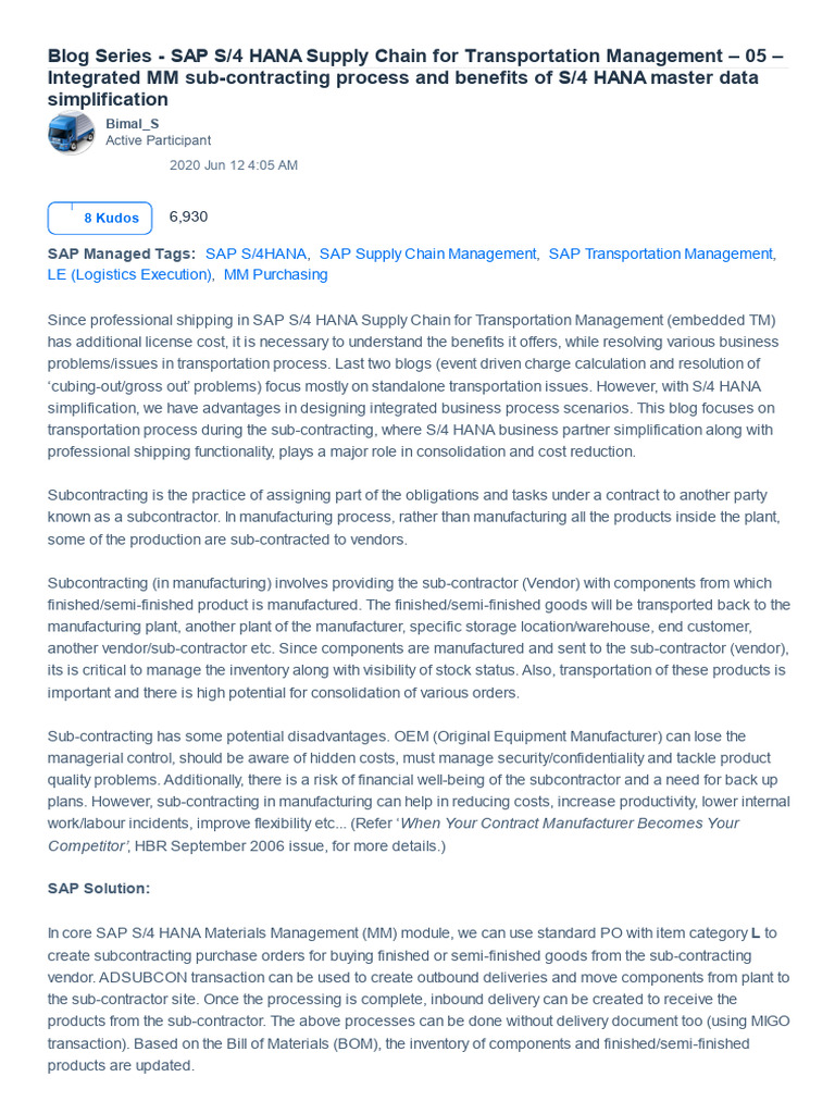 41 Blog Series - SAP S - 4 HANA Supply Chain For Transp... - SAP ...