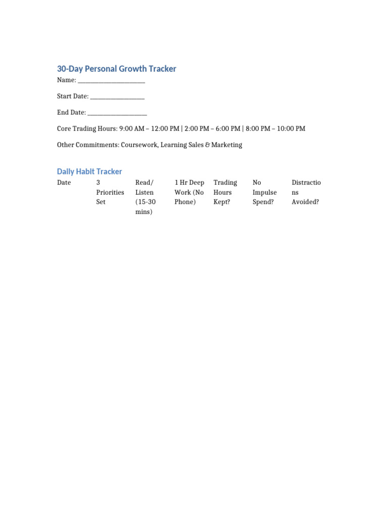 30 Day Personal Growth Tracker | PDF