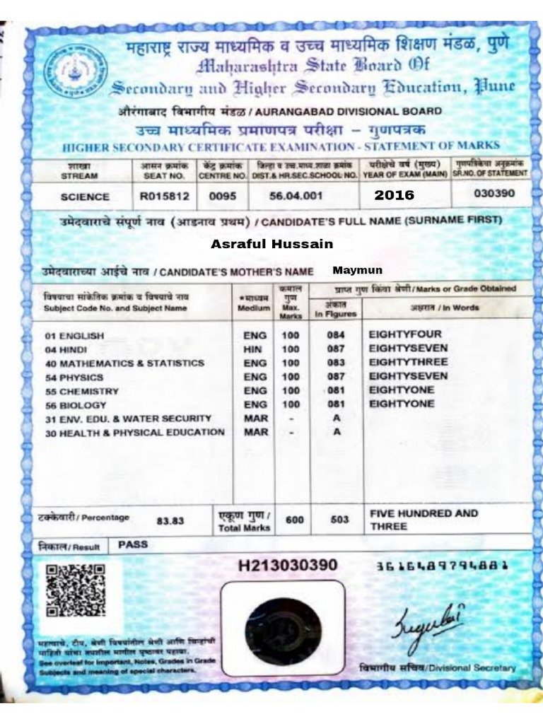 HSC Certificate | PDF