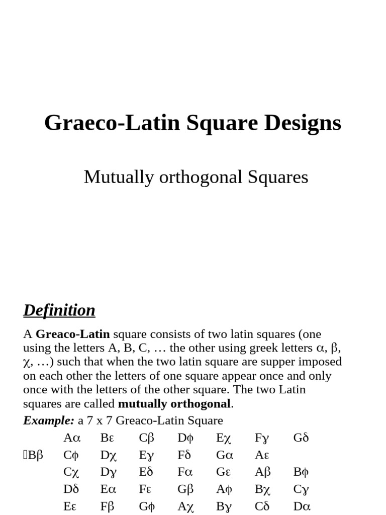 Greaco-Latin Square Designs Explained | PDF | Mean Squared Error ...