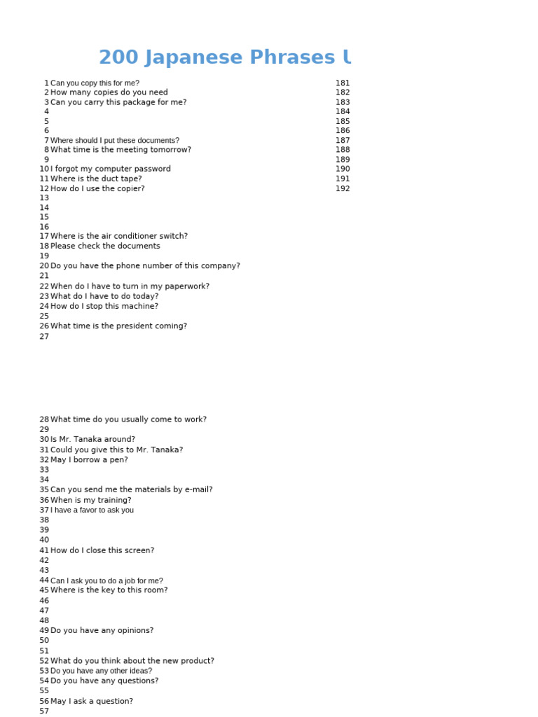200 Japanese Phrases Used at Work | PDF