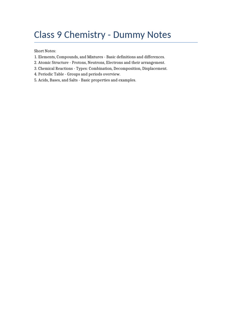 Class 9 Chemistry Dummy Notes | PDF