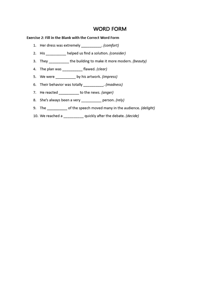 Word Form - Exercise 2 | PDF