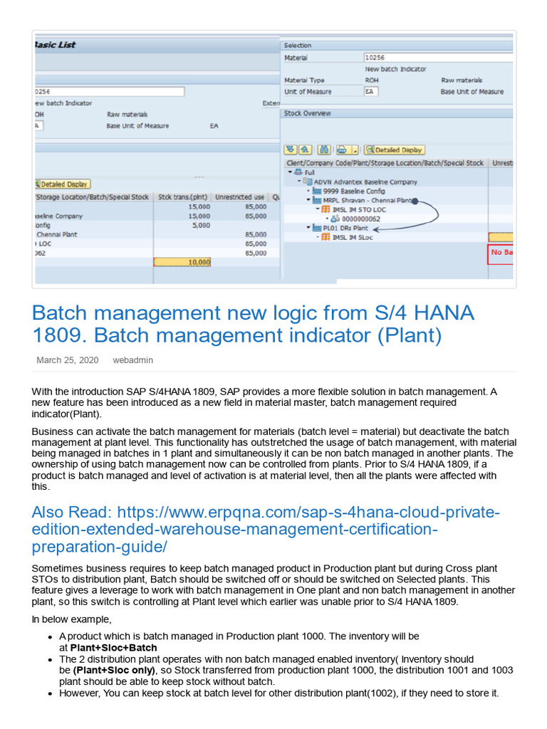 Batch Management S - 4 HANA 1809 - New Logic Unveiled | PDF | Sap Se ...