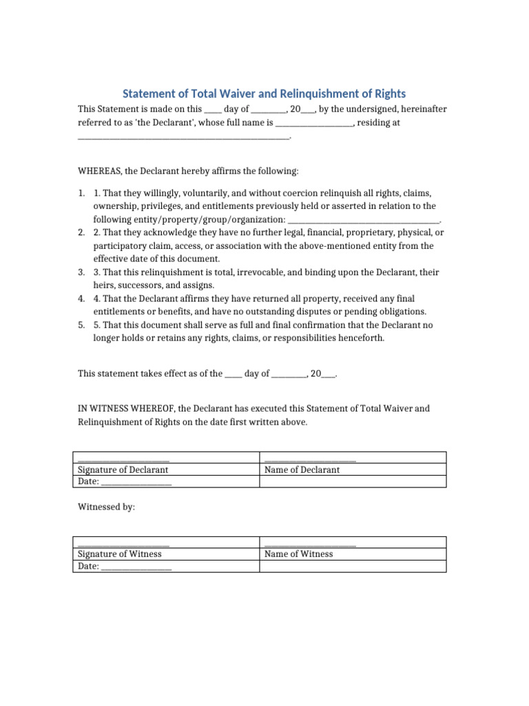 Statement of Total Waiver and Relinquishment | PDF