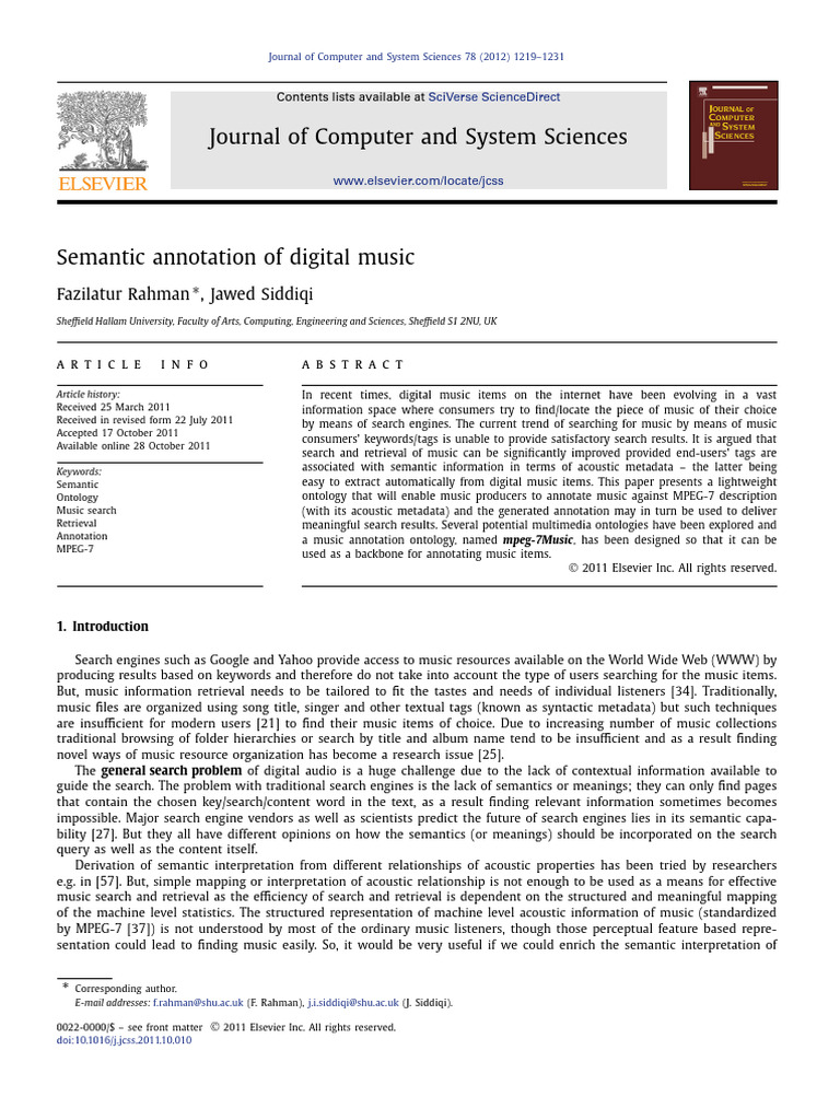 Semantic Annotation for Digital Music | PDF | Tag (Metadata) | Ontology ...