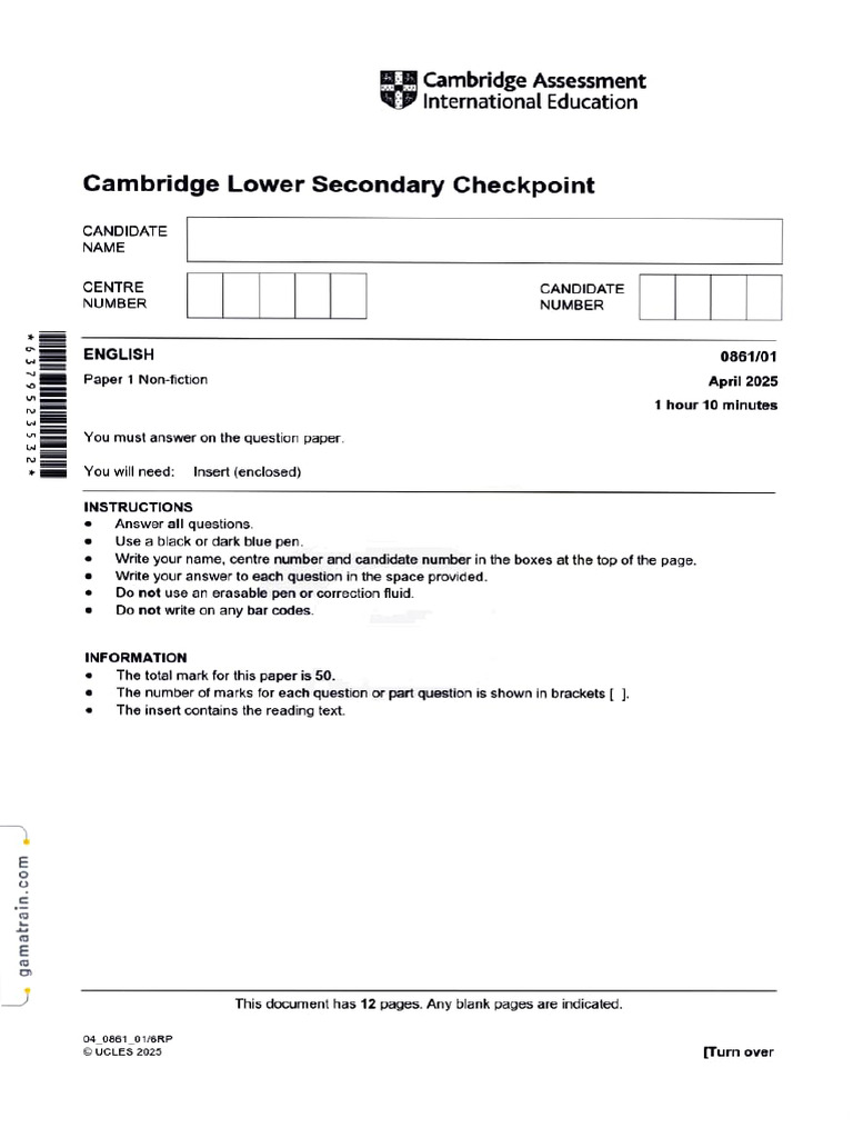 2025 English Checkpoint Lower Secondary Year9 Paper1+Paper2 | PDF