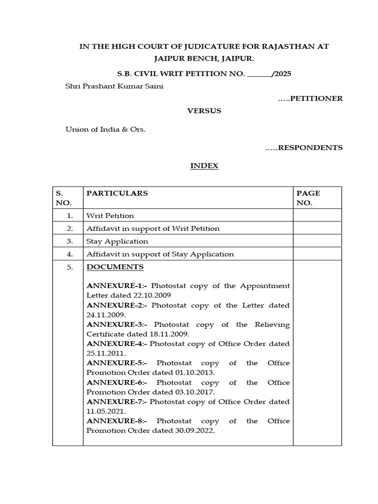 Rajasthan High Court Writ Petition 2025 | PDF