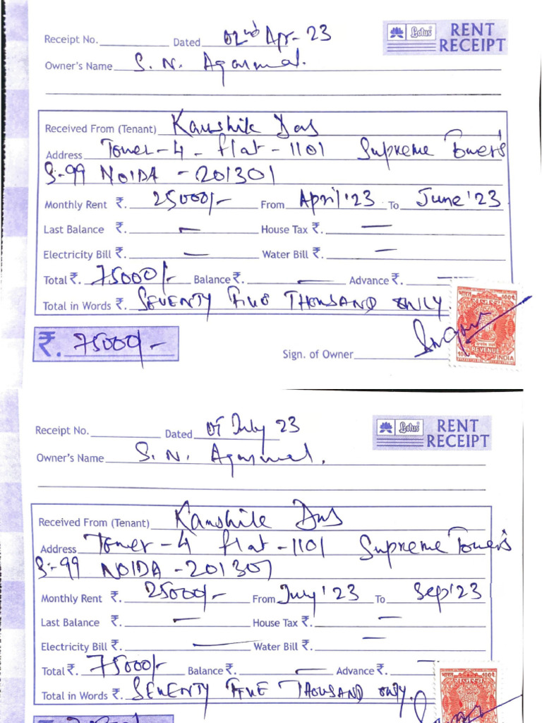 Rent Receipts 2023-2024 | PDF