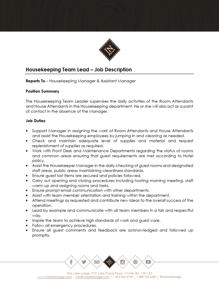 Housekeeping Team Lead 2021 | PDF | Housekeeping | Skill