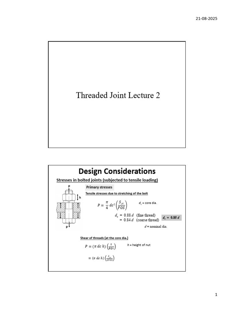 Threaded Joint 2 | PDF | Screw | Stress (Mechanics)