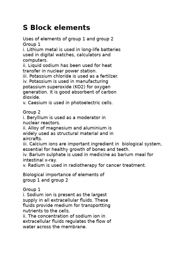 S Block Elements | PDF