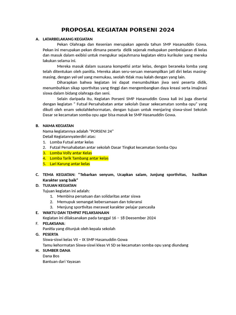 Proposal Kegiatan Porseni | PDF