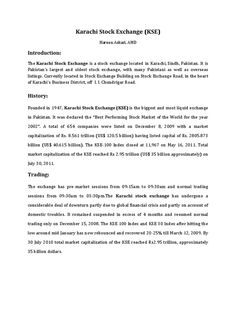 Karachi Stock Exchange | PDF | Index (Economics) | Equity Securities