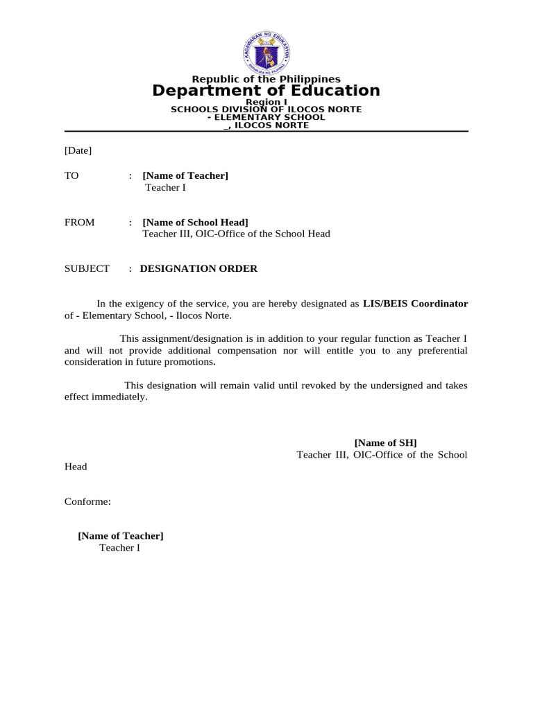 Designation Orders for Teacher Urgena | PDF | Asia | Social Institutions