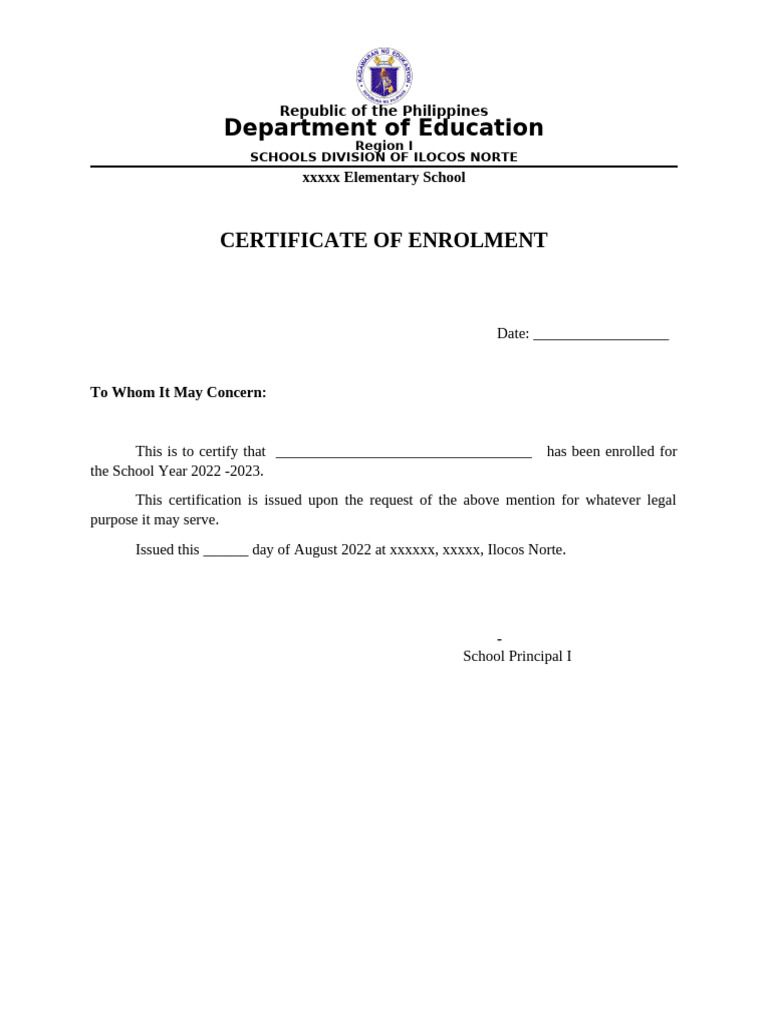 Certificate of Enrollment 2022-2023 | PDF