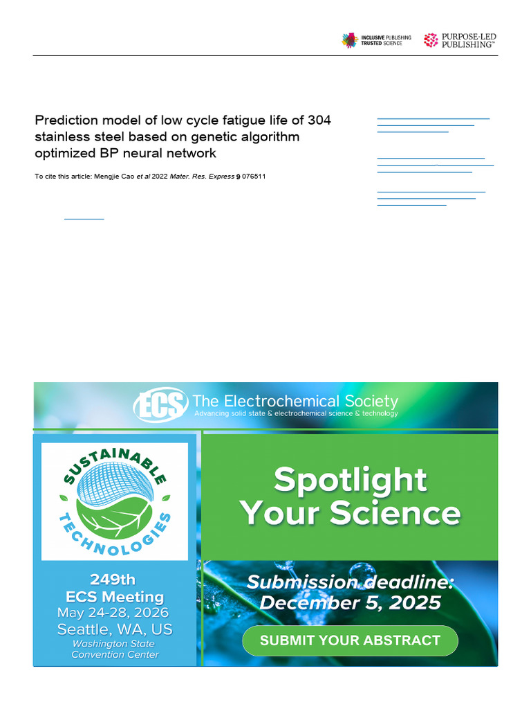 Prediction Model of Low Cycle Fatigue Life of 304 | PDF | Fatigue ...