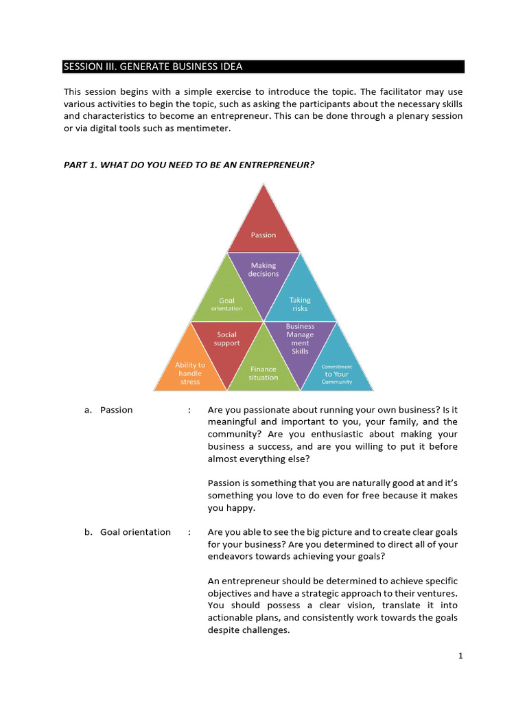 Session 3 Generate Business Idea | PDF | Entrepreneurship | Goal