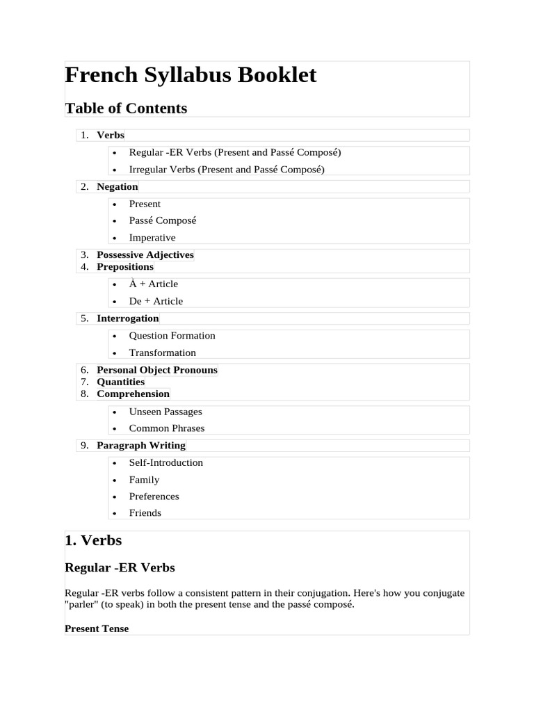 French Language Syllabus Overview | PDF | Morphology | Syntactic ...