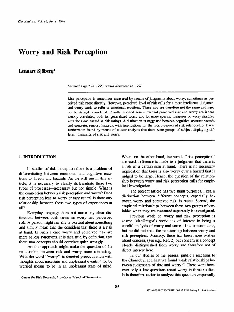 Worry and Risk Perception Analysis | PDF | Risk | Experience