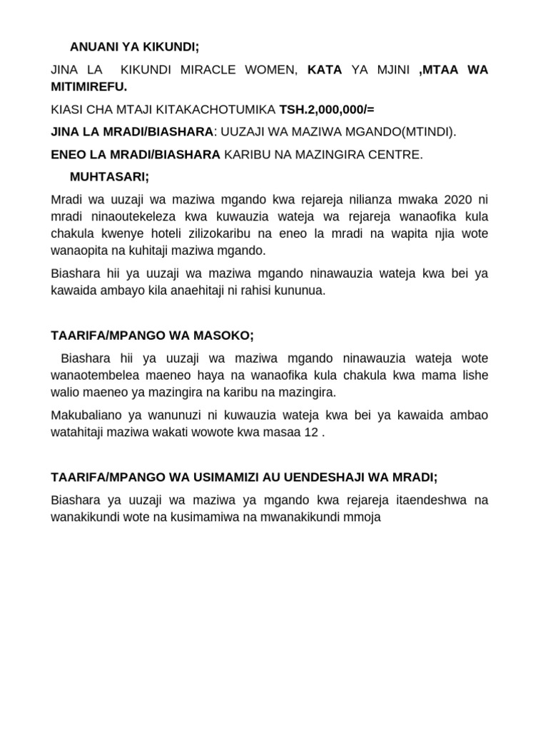 Andiko La Mradi Miracle Women | PDF
