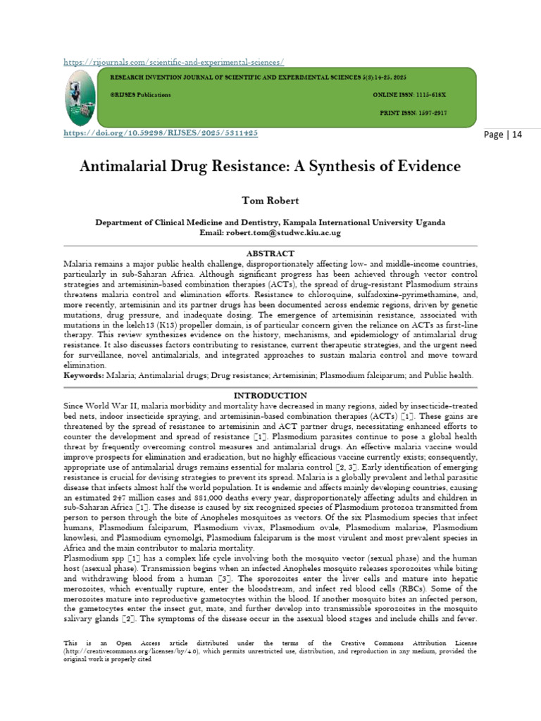 Antimalarial Drug Resistance: A Synthesis of Evidence (WWW - Kiu.ac ...