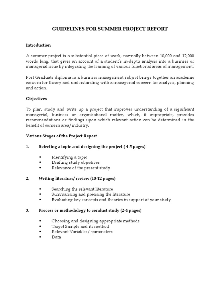 Guidelines For Summer Project Report | PDF | Analysis | Validity ...