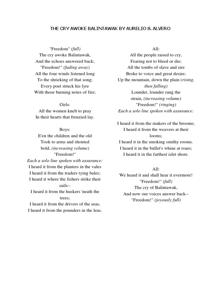 The Cry of Balintawak Poem | PDF