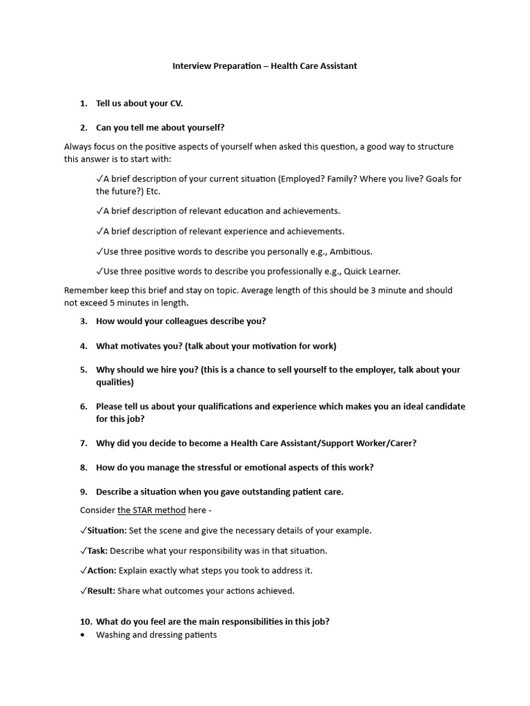 Health Care Assistant Interview Guide Pdf Caregiver Nursing