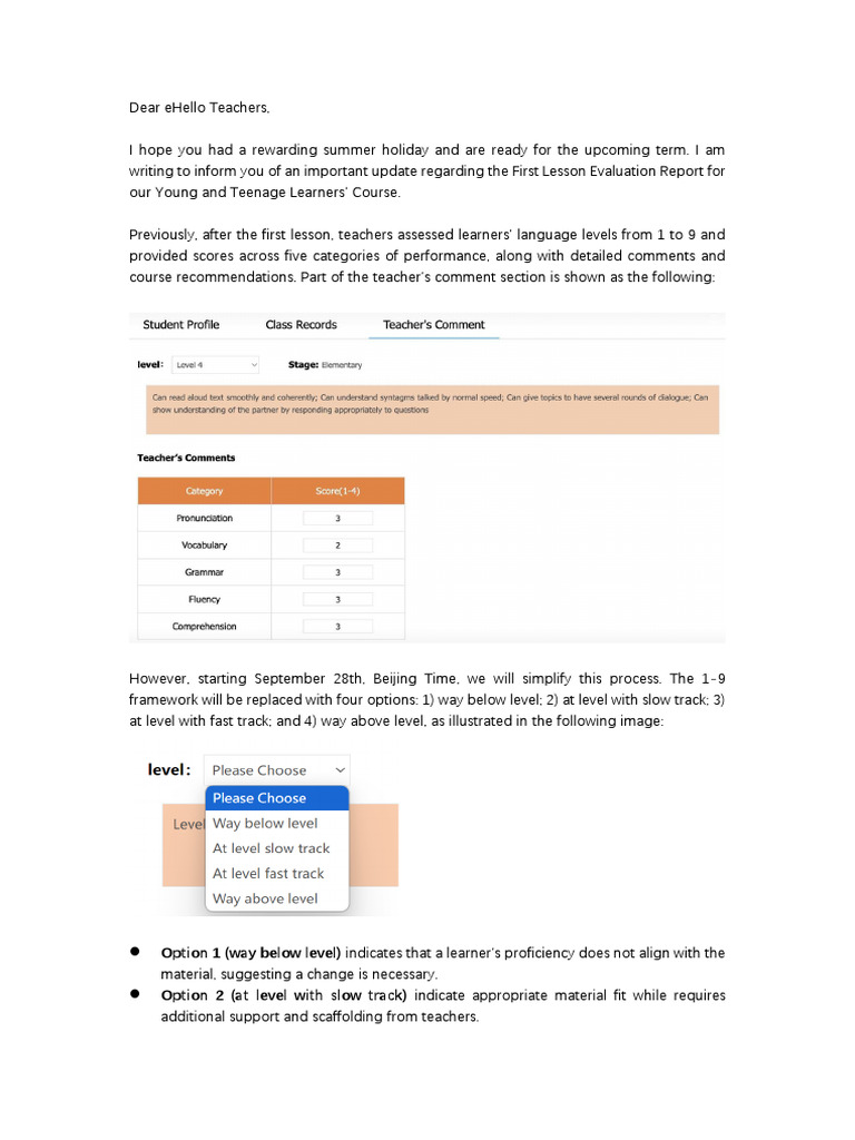 Update of Kid's First Lesson Evaluation Report | PDF