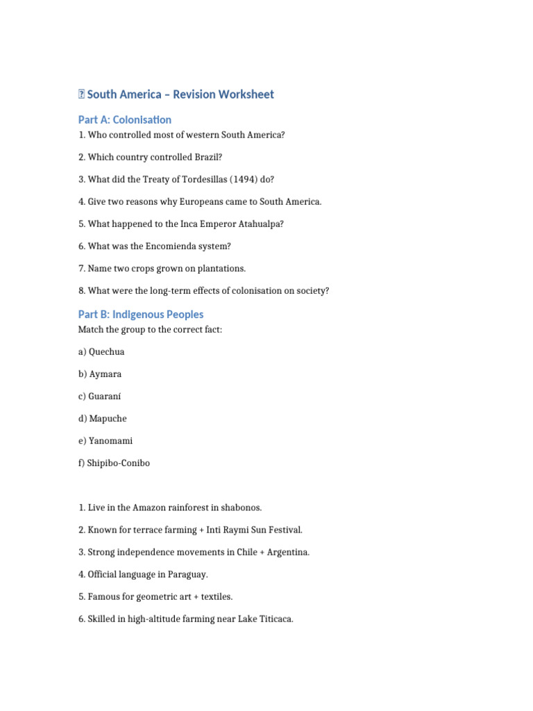 South America Worksheet | PDF
