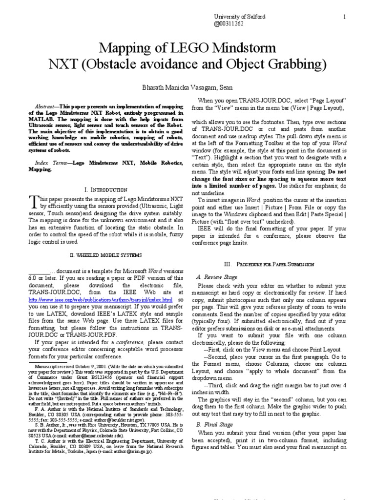 Mapping of LEGO Mindstorm NXT (Obstacle Avoidance and Object Grabbing ...