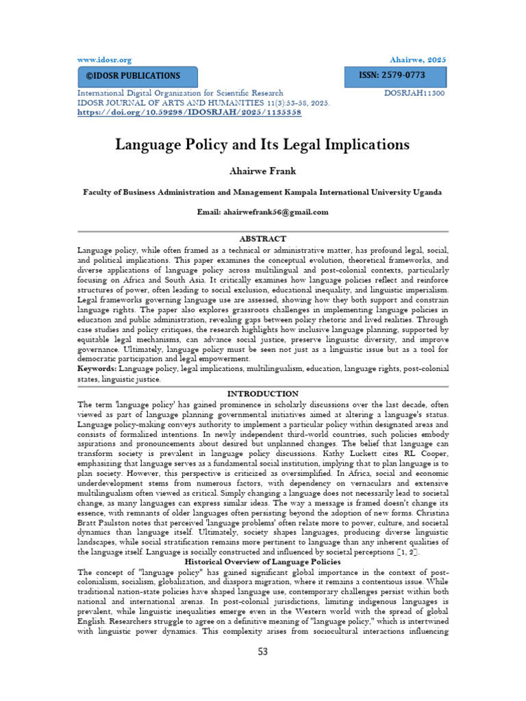Language Policy and Its Legal Implications (WWW - Kiu.ac - Ug) | PDF ...