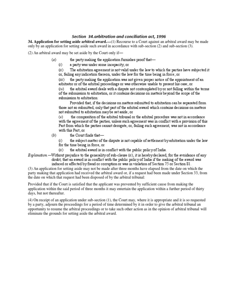 Section 34: Setting Aside Arbitral Awards | PDF | Arbitration | Private Law