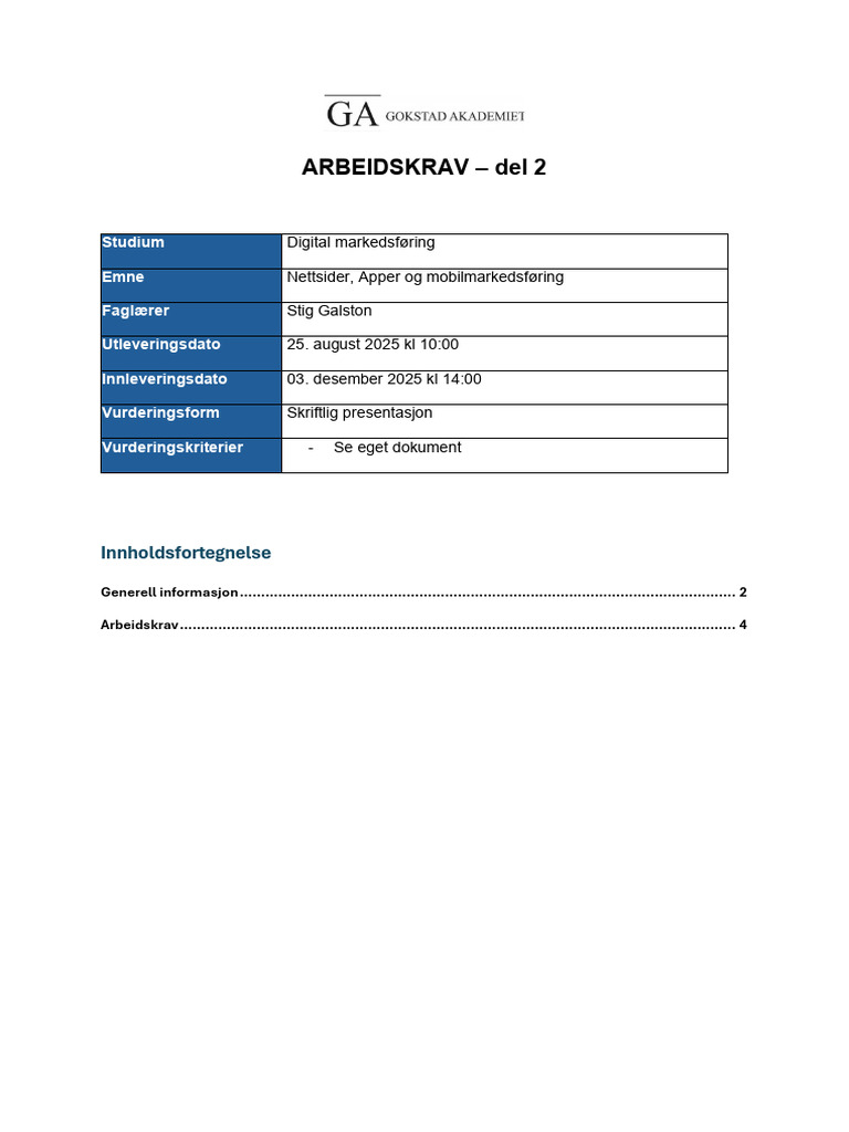 Arbeidskrav DEL 2 I Emnet Nettsider, Apper Og Mobilmarkedsføring | PDF