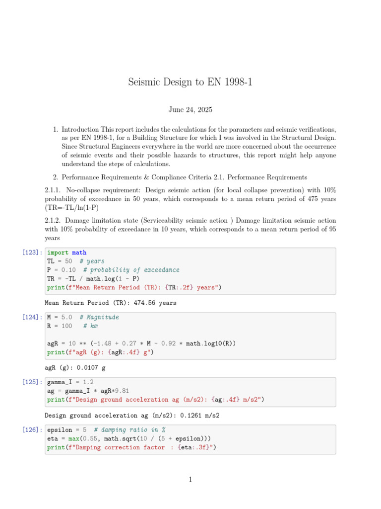 Seismic Design Calculations EN 1998-1 | PDF | Earthquakes | Geophysics