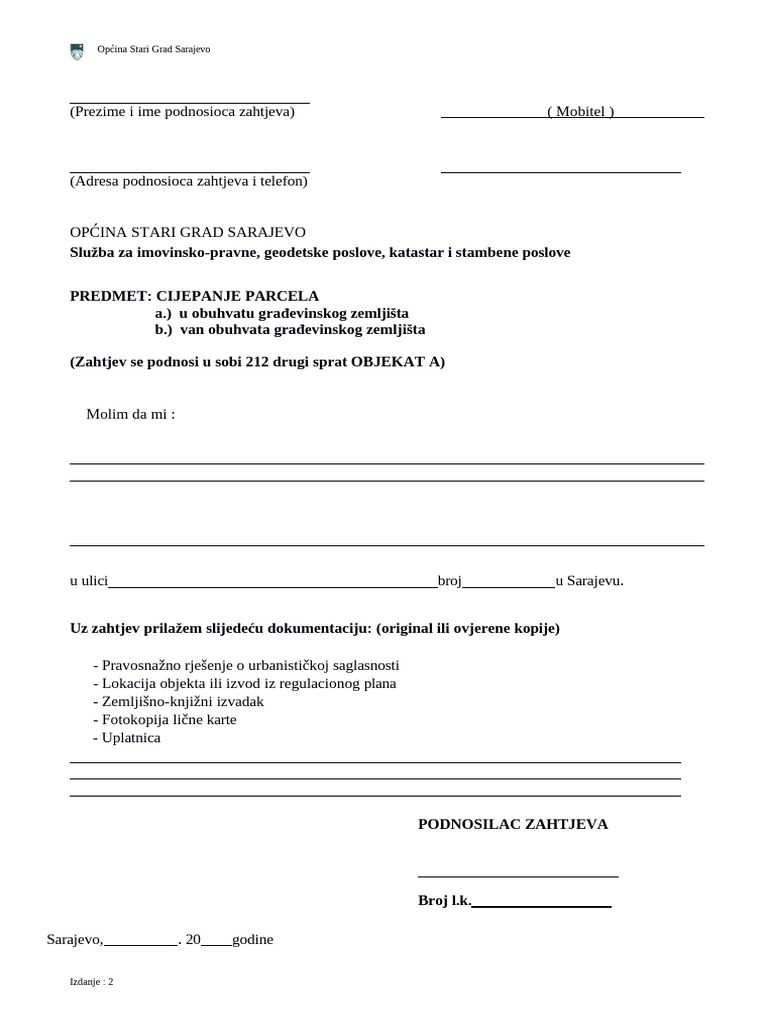 Cijepanje Parcele | PDF