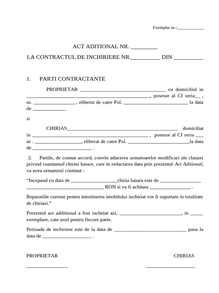 Act Aditional - Contract de Inchiriere | PDF