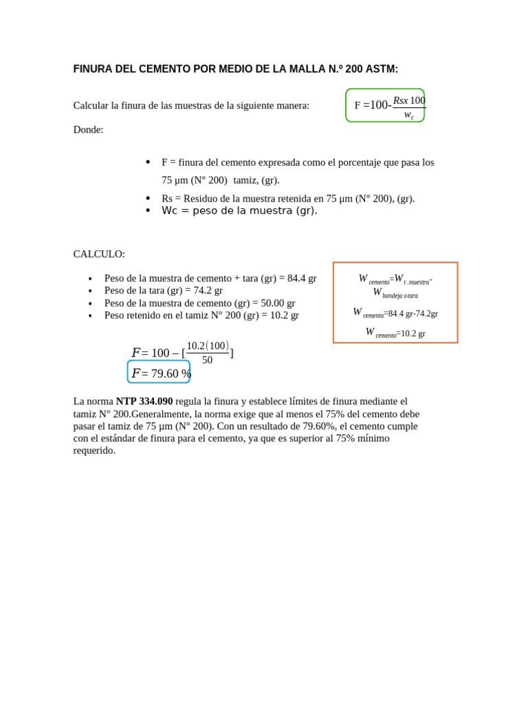 Finura y Densidad del Cemento ASTM 200 | PDF | Densidad | Volumen