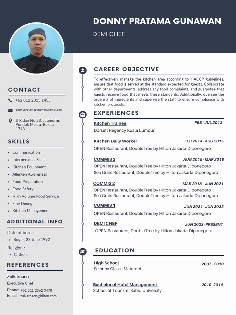 CV Donny Pratama Gunawan | PDF | Chef | Culinary Arts