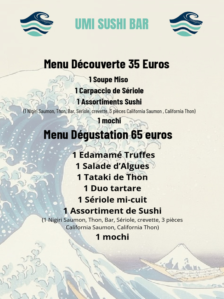 Menu Umi Sushi Bar: Dégustation & Découverte | PDF