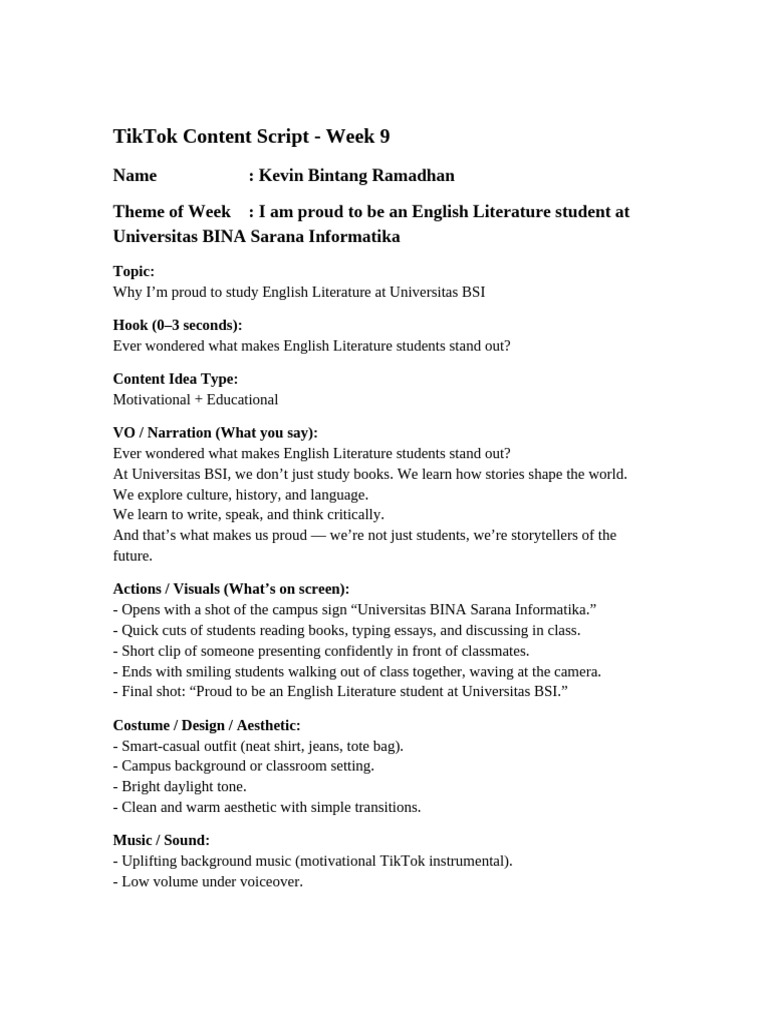 TikTok Content Script Week9 | PDF